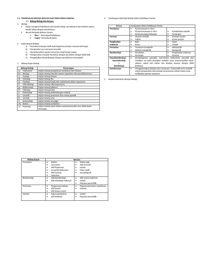 Nota Biologi Tingkatan 4 | PDF