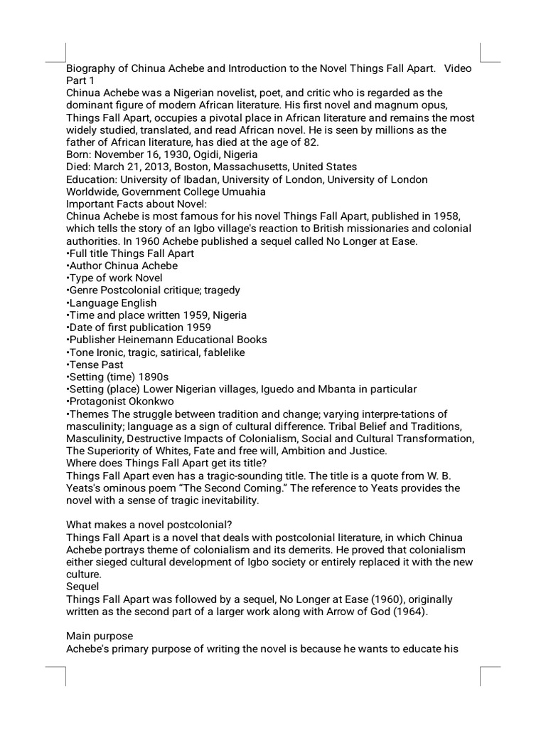 Things Fall Apart Full Notes | PDF