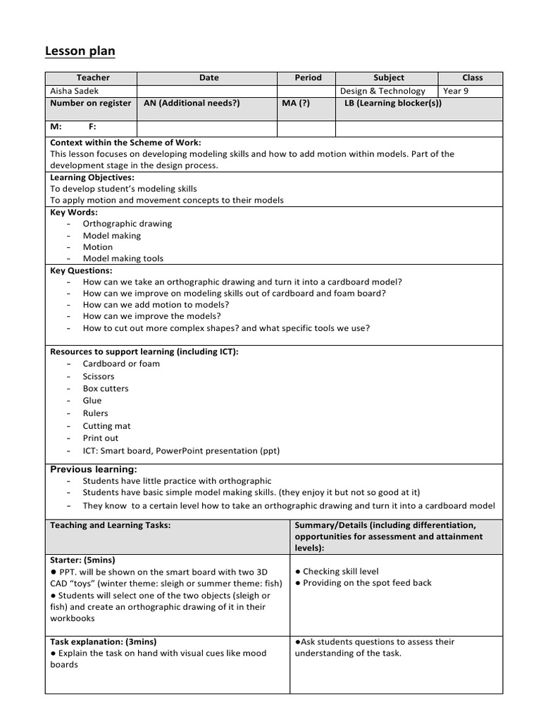 Model making lesson plan_Aisha | PDF