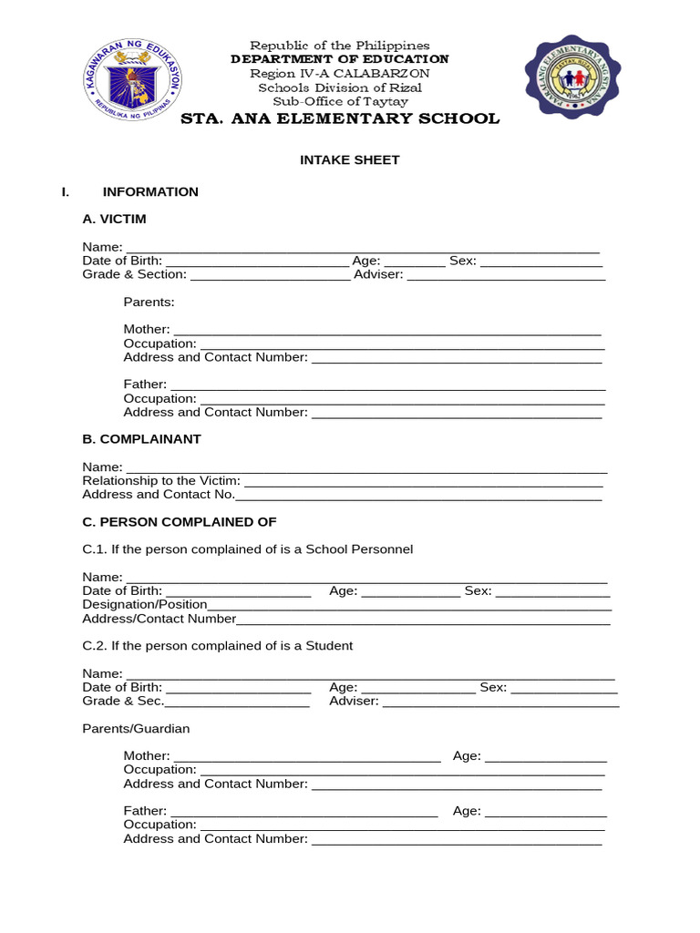 Intake-Sheet-of-Child-1 | PDF