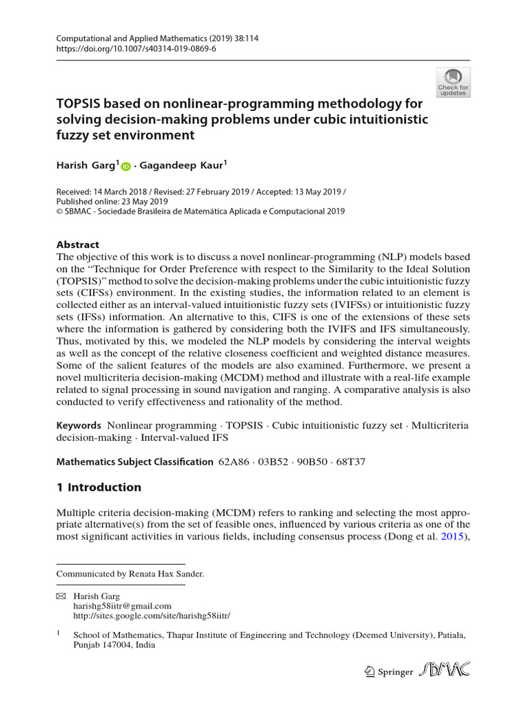 TOPSIS Based On Nonlinear-Programming Methodology For Solving Decision-Making Problems Under ...