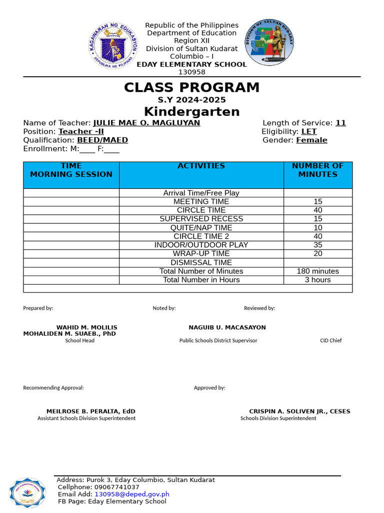 Eday General Classprogram | PDF