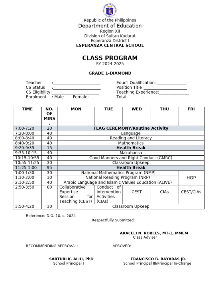 CLASS PROGRAM - SY-2024-2025docx | PDF