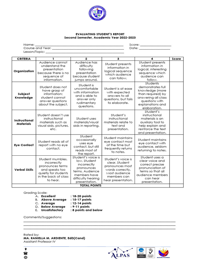 Evaluating Students Report | PDF