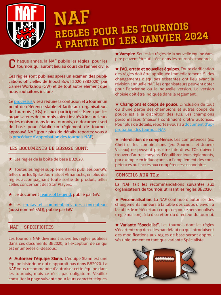 NAF Rules For Tournaments 2024 French | PDF
