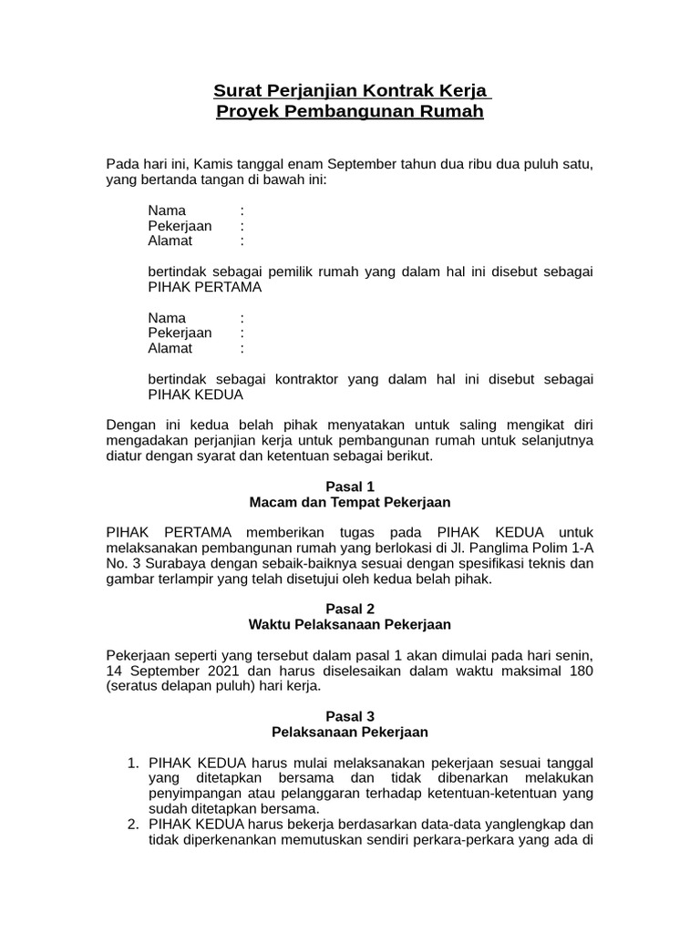 Contoh SPK RMH Pak Soni | PDF