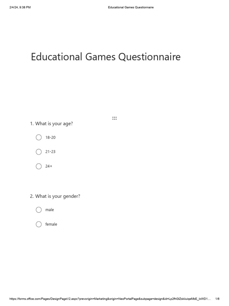 Educational Games Questionnaire | PDF