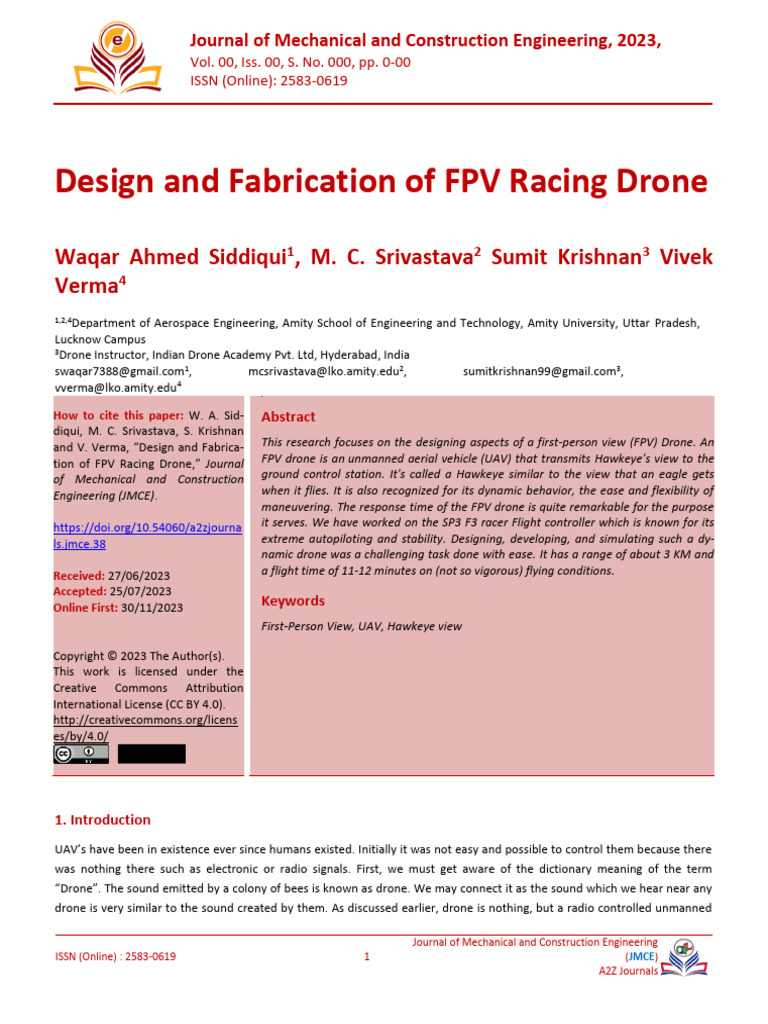 Design and Fabrication of FPV Racing Drone | PDF
