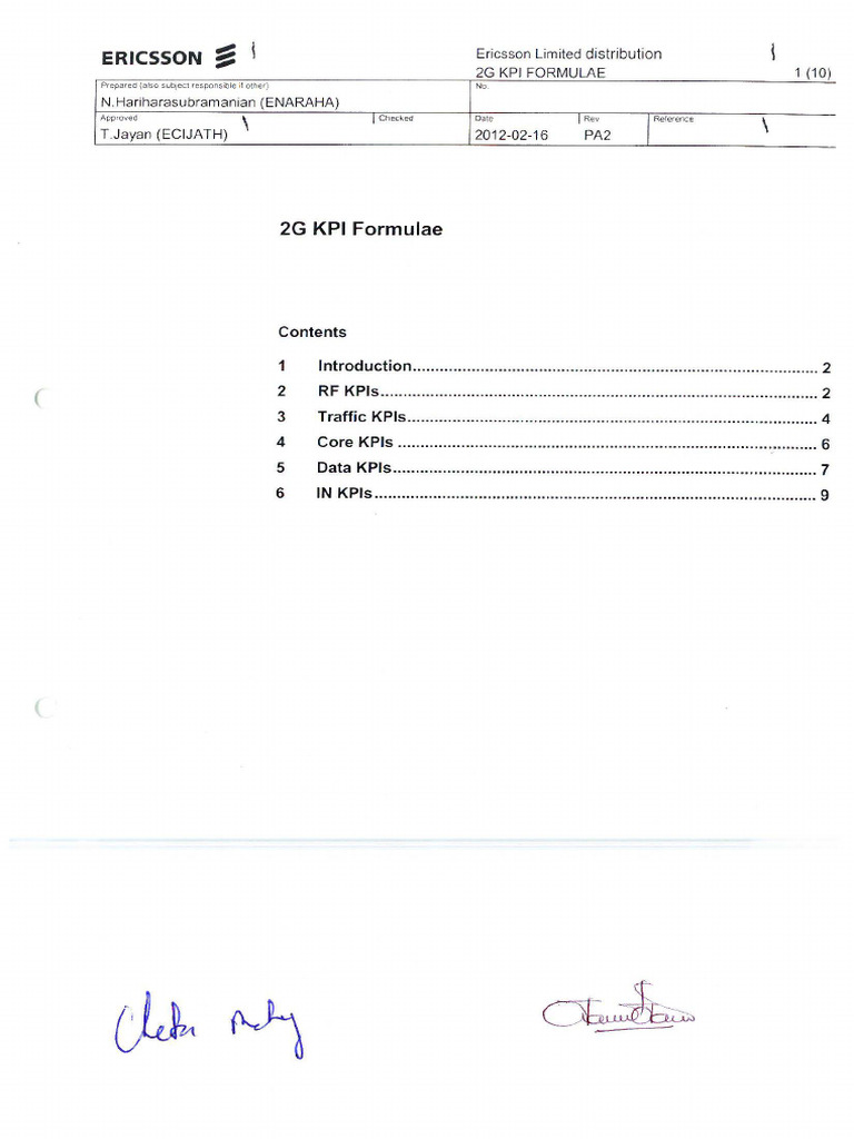 Kpi Formula Agreed Ericson-2g | PDF