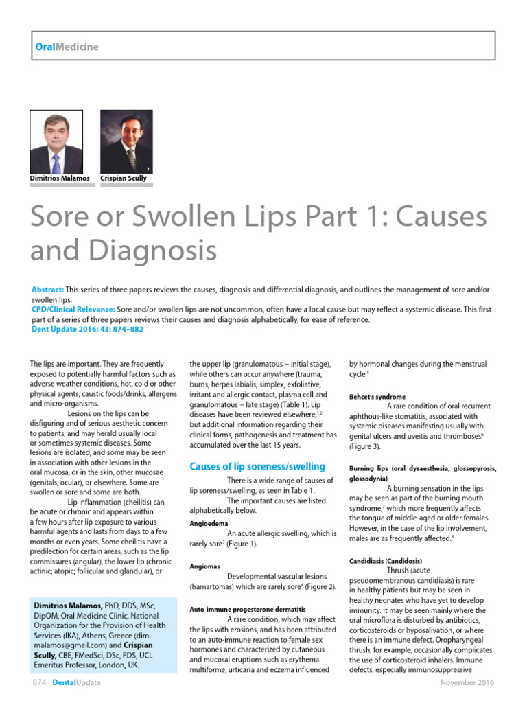 Sore or Swollen Lips Part 1 Causes and Diagnosis | PDF | Medical ...