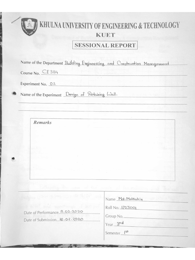 Design of A Retaining Wall (1723001) | PDF