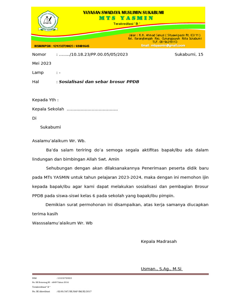 Surat Ijin Sosialisasi PSB | PDF