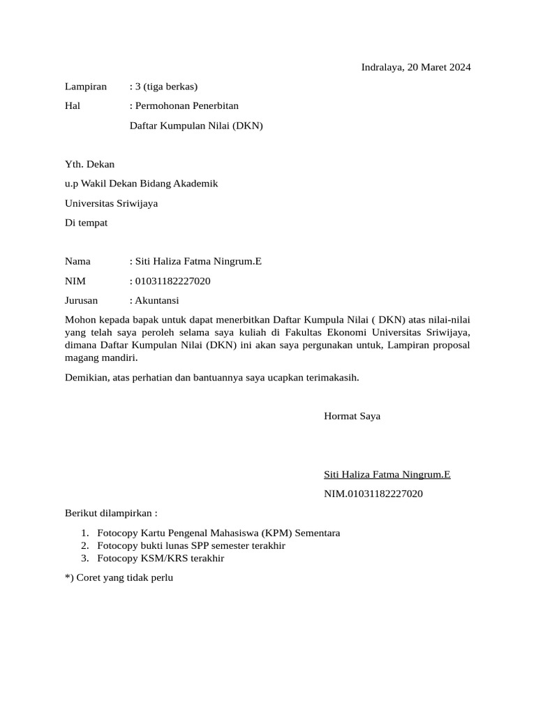 Surat Permohonan DKN | PDF