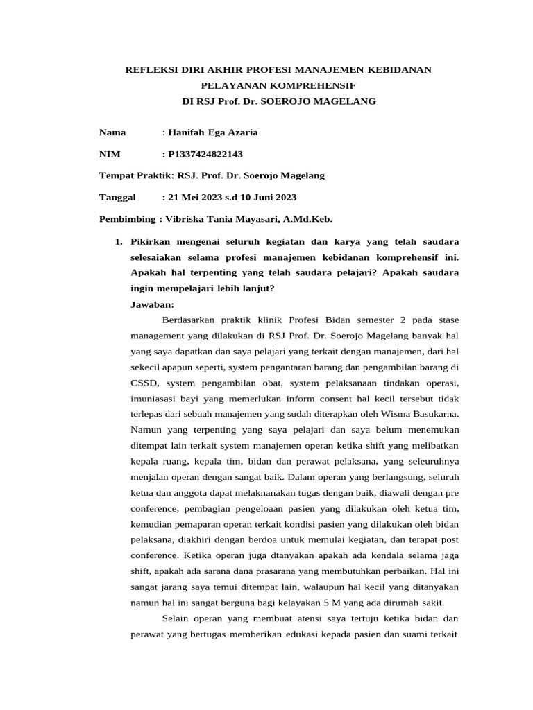 Portofolio - Hanifah Ega Azaria | PDF