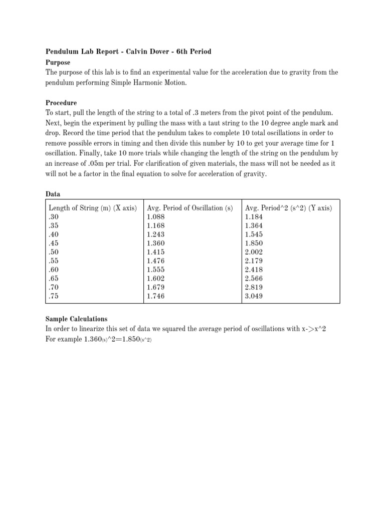 Pendulum Lab Report | PDF