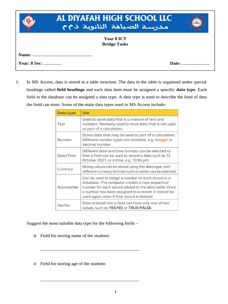 Y8 Bridge Tasks | PDF
