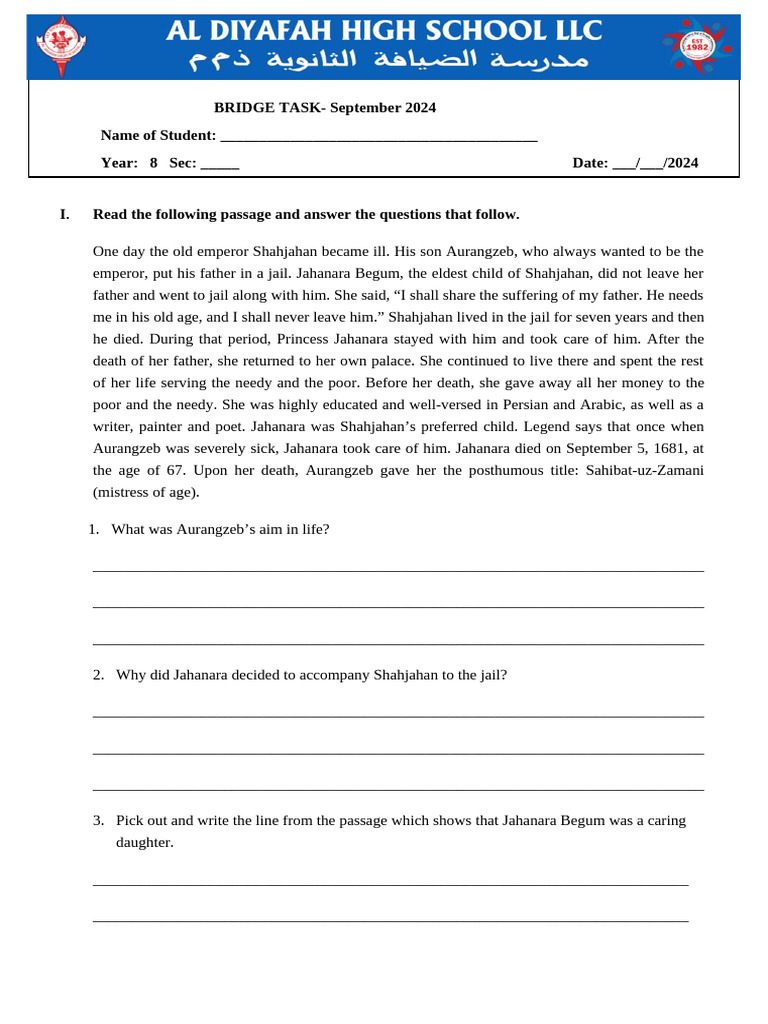 Year 8 Bridge Task (3 Days) | PDF