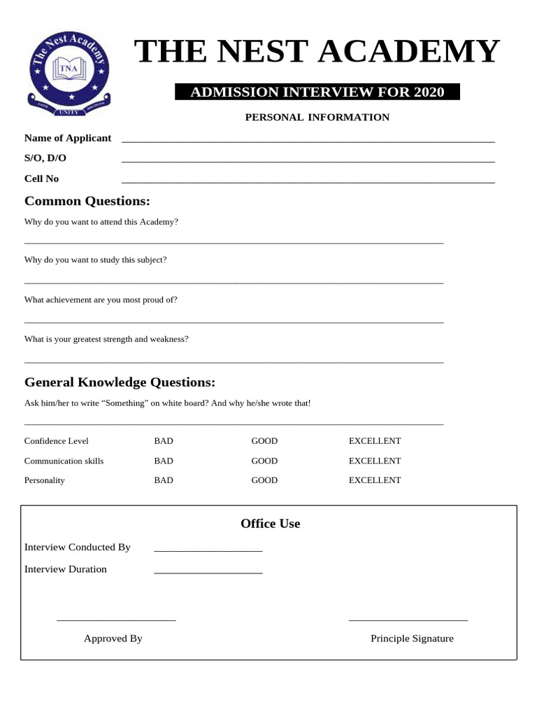 TNA - Admission - Interview | PDF