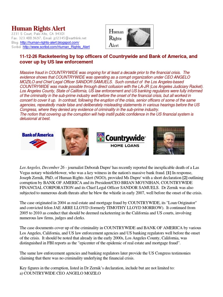 11-12-26 Racketeering by Top Officers of Countrywide and Bank of ...