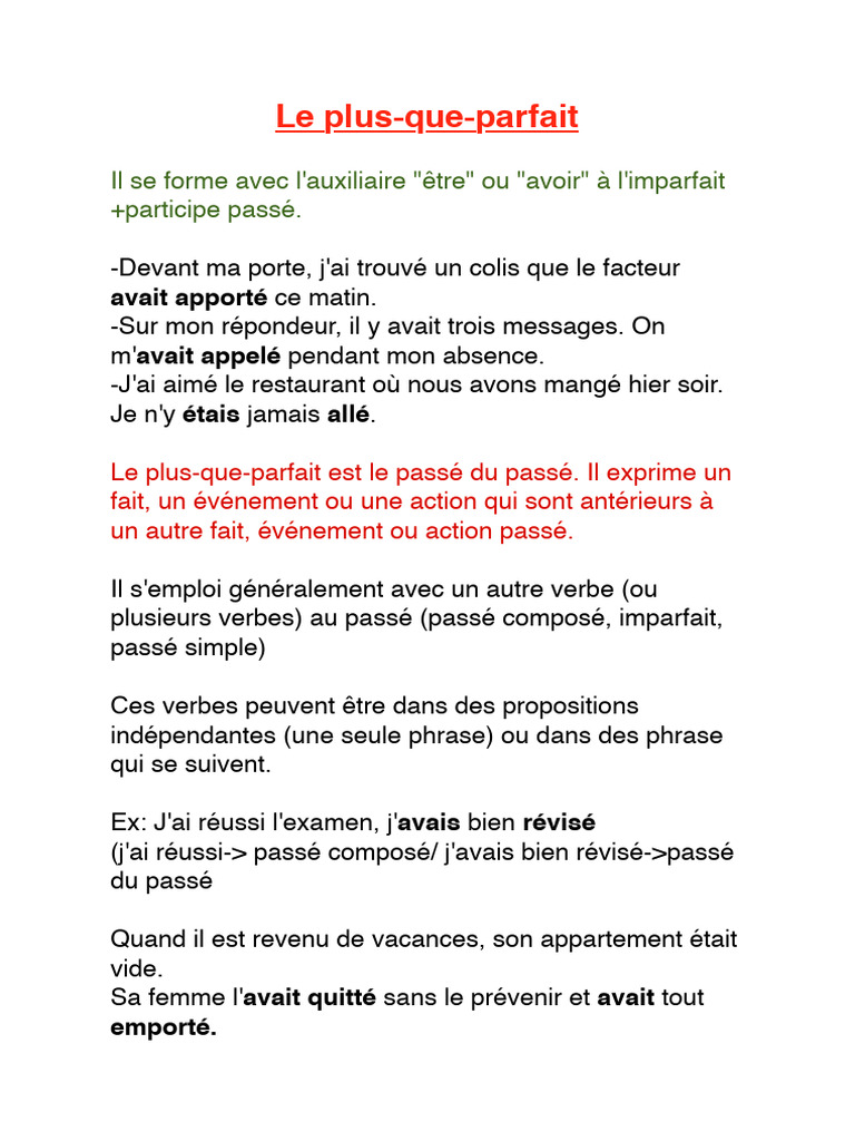 Le Plus-Que-Parfait | PDF