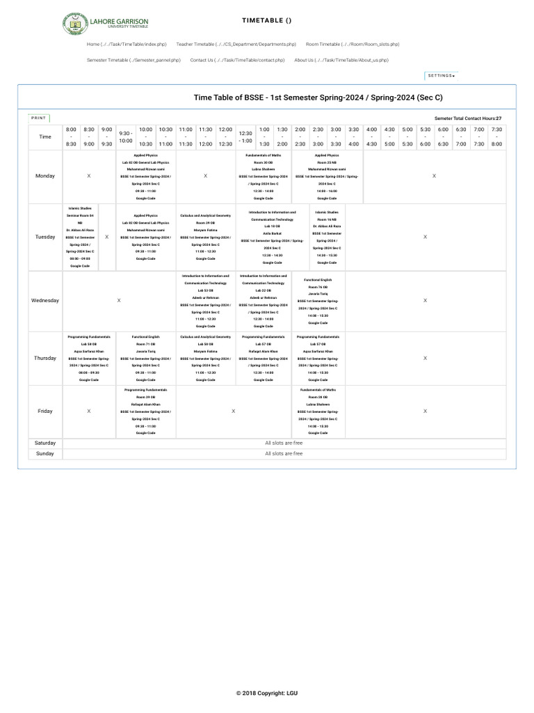 Timetable BSSE Sec-C | PDF