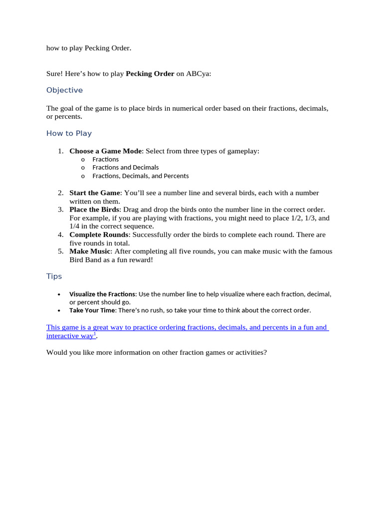 how to play Pecking Order | PDF