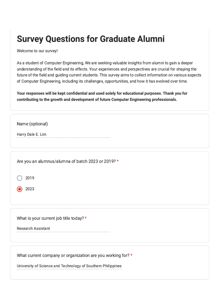 Survey Questions For Graduate Alumni | PDF