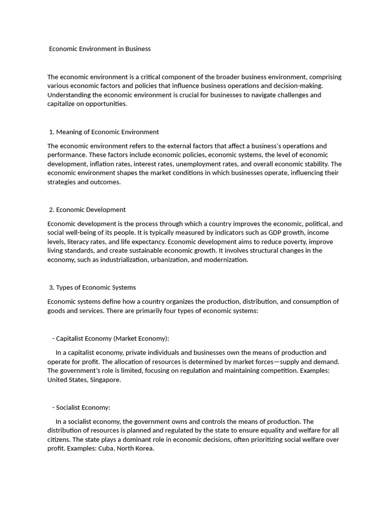 Economic Environment in Business | PDF