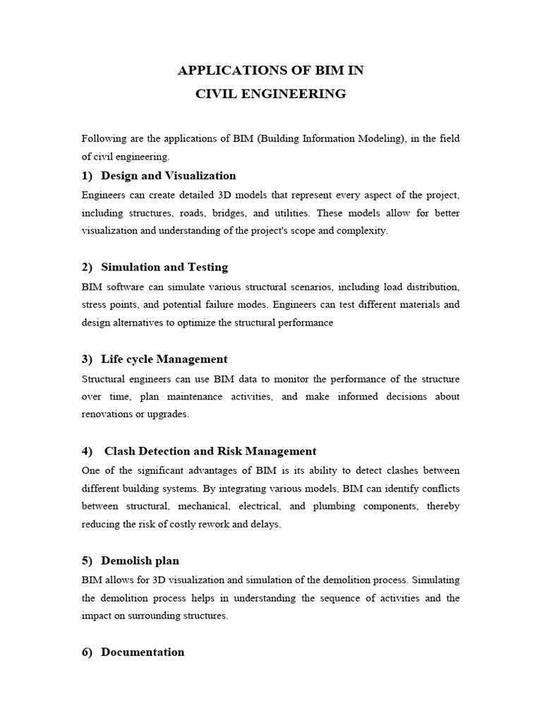 Applications of BIM in Civil Engineering | PDF | Building Information ...