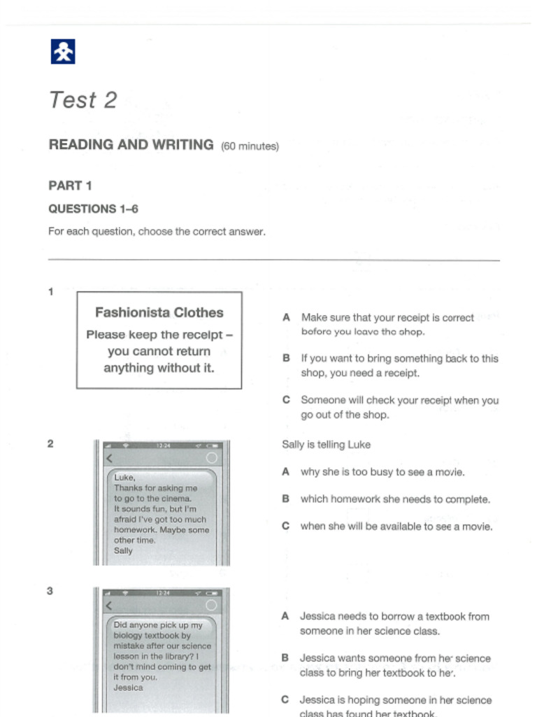A2 Key Test 2 | PDF