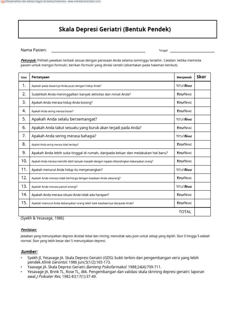Update Geriatric Depression Scale-15.en - Id | PDF