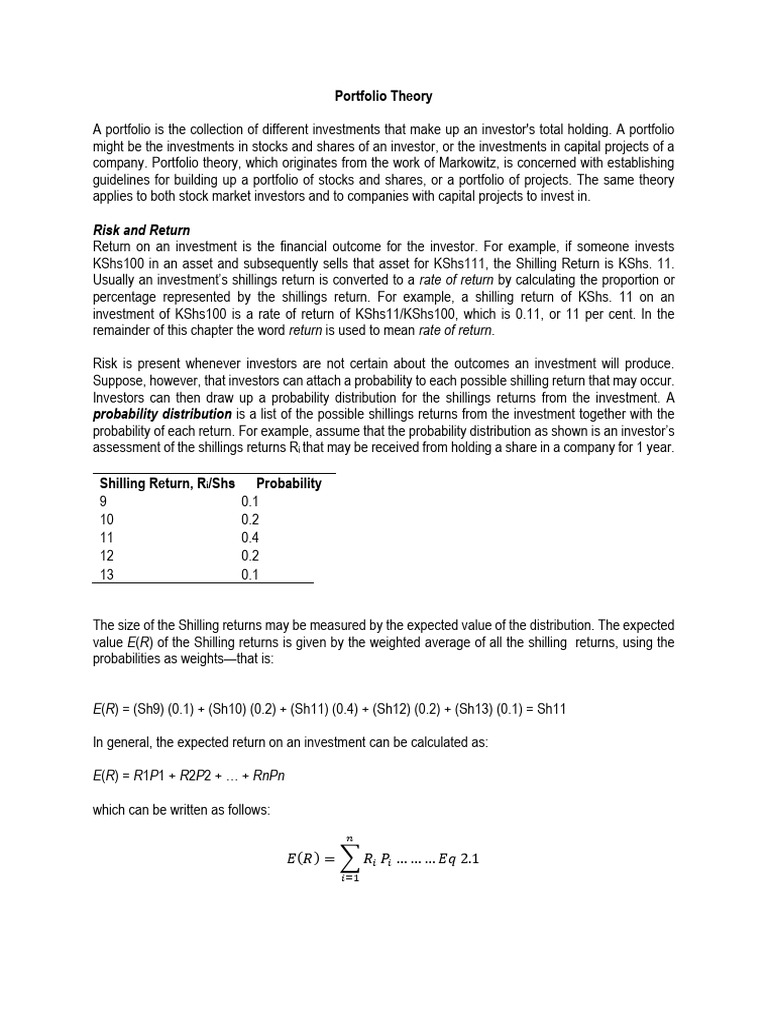 Finance Theory Portfolio Theory | PDF