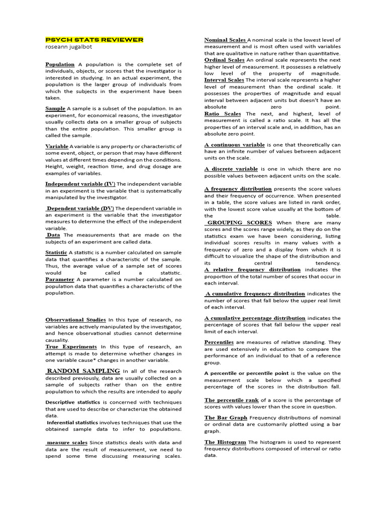 Psych Stats Reviewer | PDF