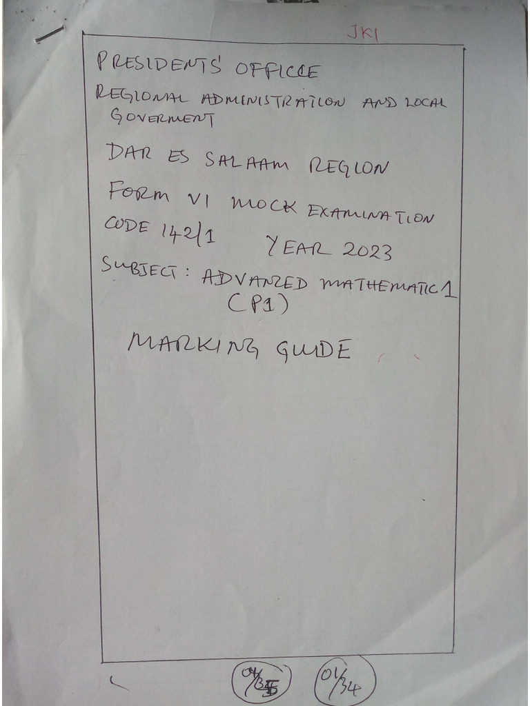 DSM Mock Marking Guide Adv - Maths - 1 - 2023 | PDF