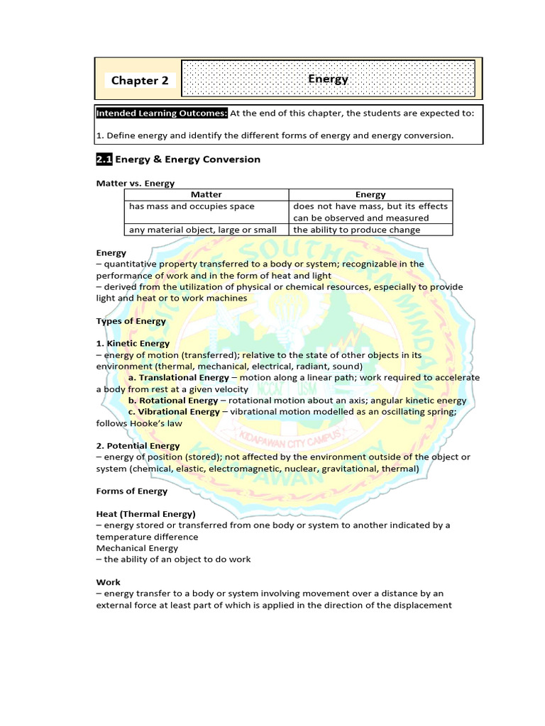 2.1 Energy & Energy Conversion | PDF