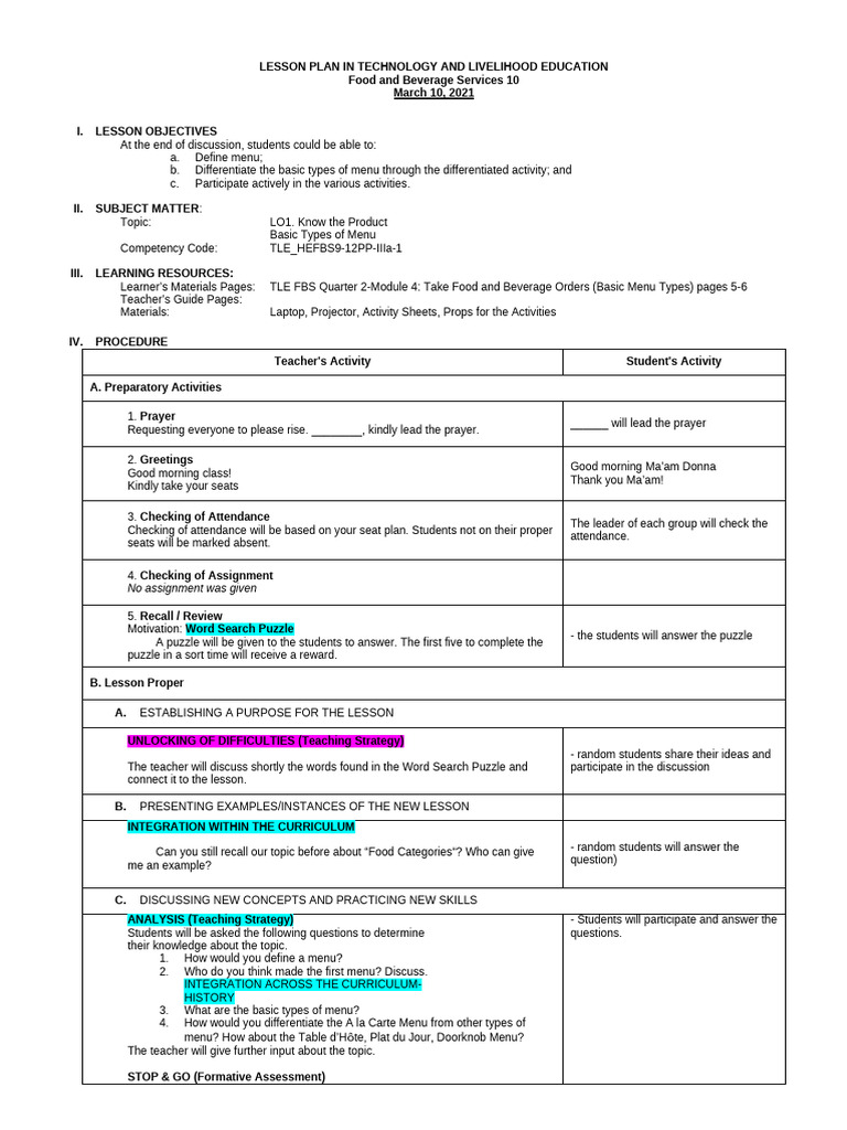 Lesson-Plan-Demo-Precon BPP | PDF