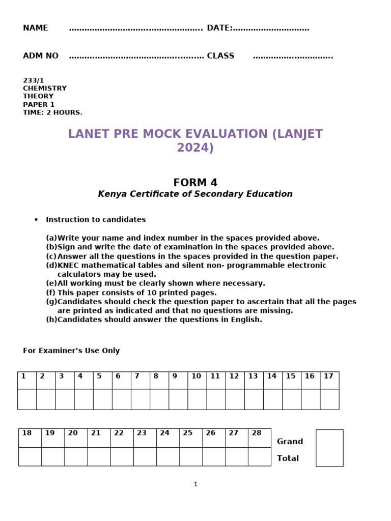 Chemistry F4 PP1 QS | PDF