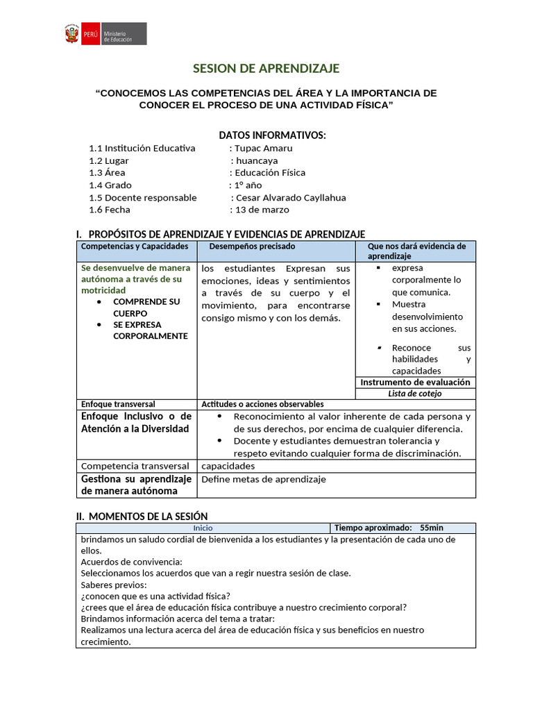 Sesion 1 1°año | PDF