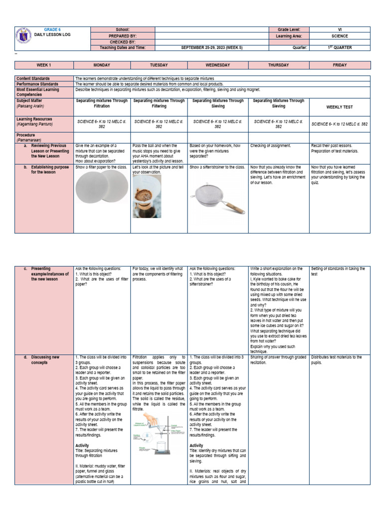 DLL - Science 6 Week 5 - Q1 | PDF