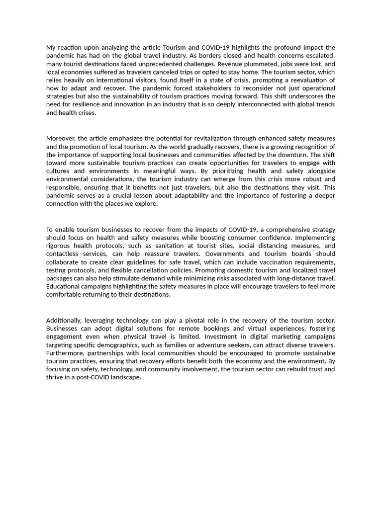 My Reaction Upon Analyzing The Article Tourism and COVID | PDF My Reaction Upon Analyzing The Article Tourism and COVID | PDF
