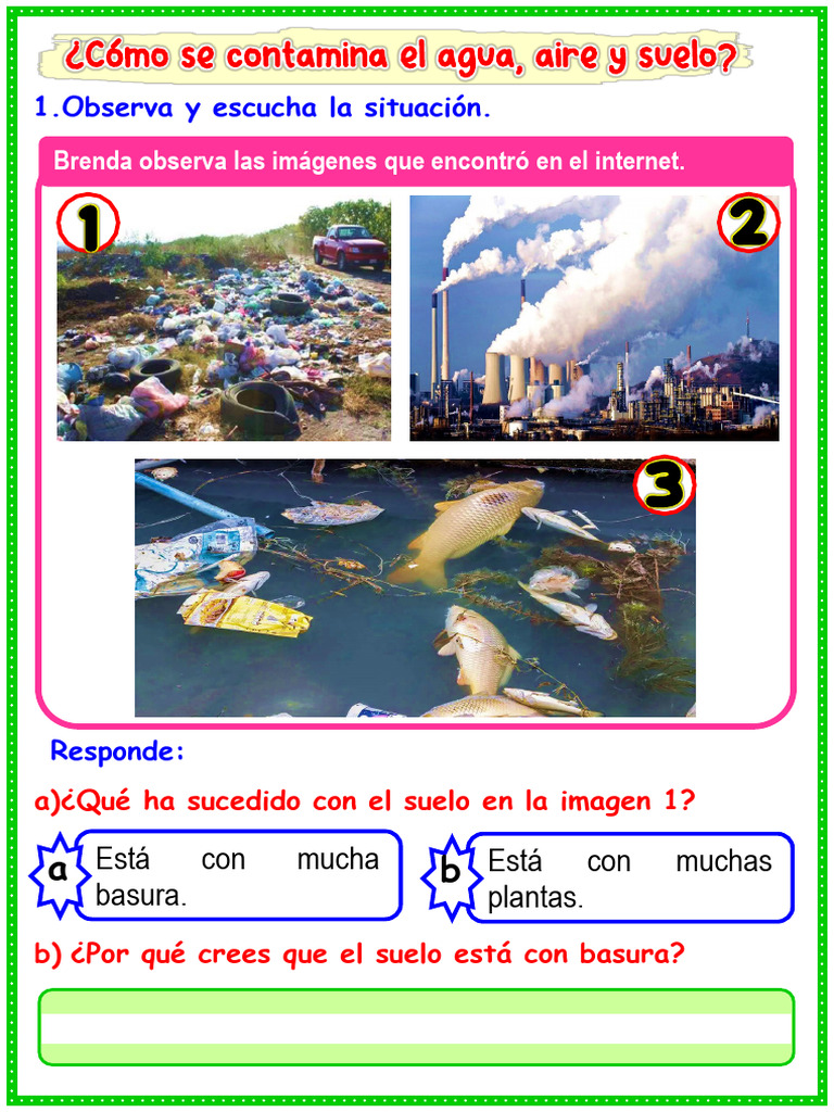 FICHA CÓMO SE CONTAMINA EL AGUA,EL AIRE Y SUELO MAESTRA JANET | PDF