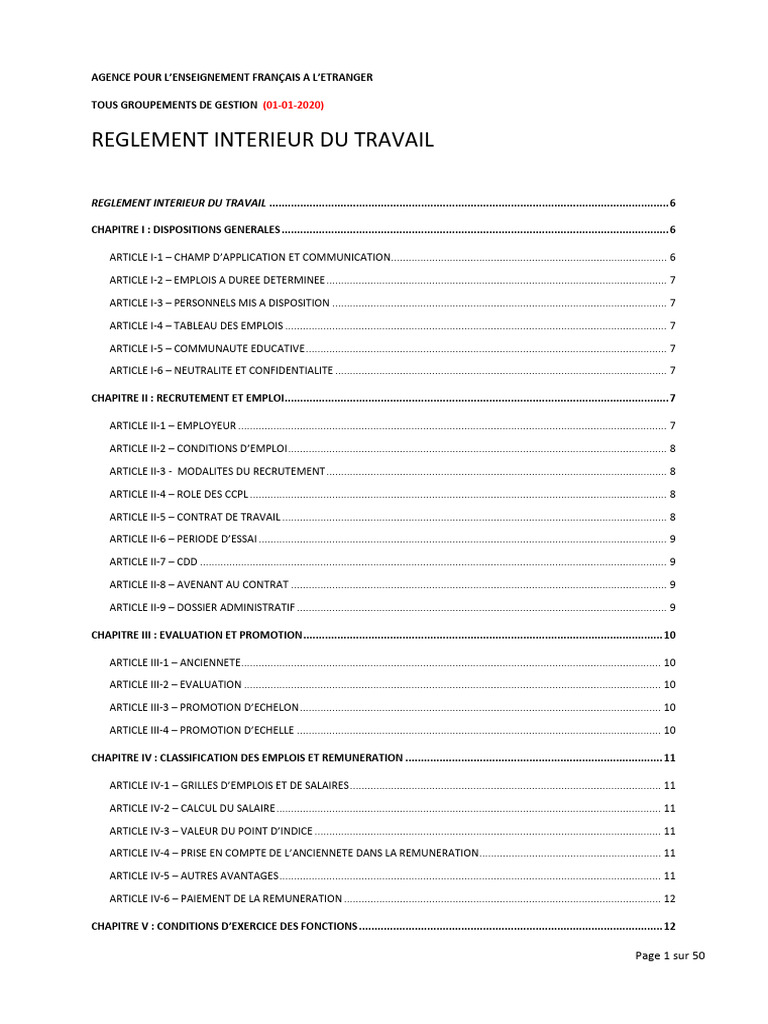 Reglement Interieur Du Travail Version Actuelle 2 | PDF