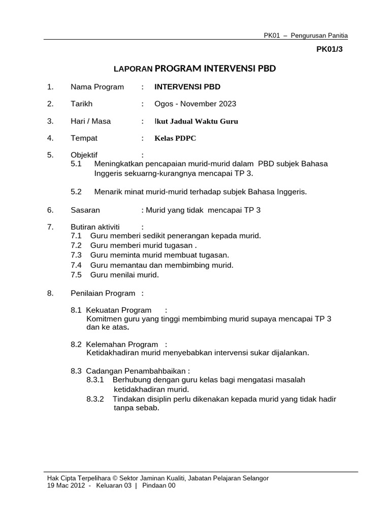 PK01-3 Laporan Program Intervensi PBD | PDF