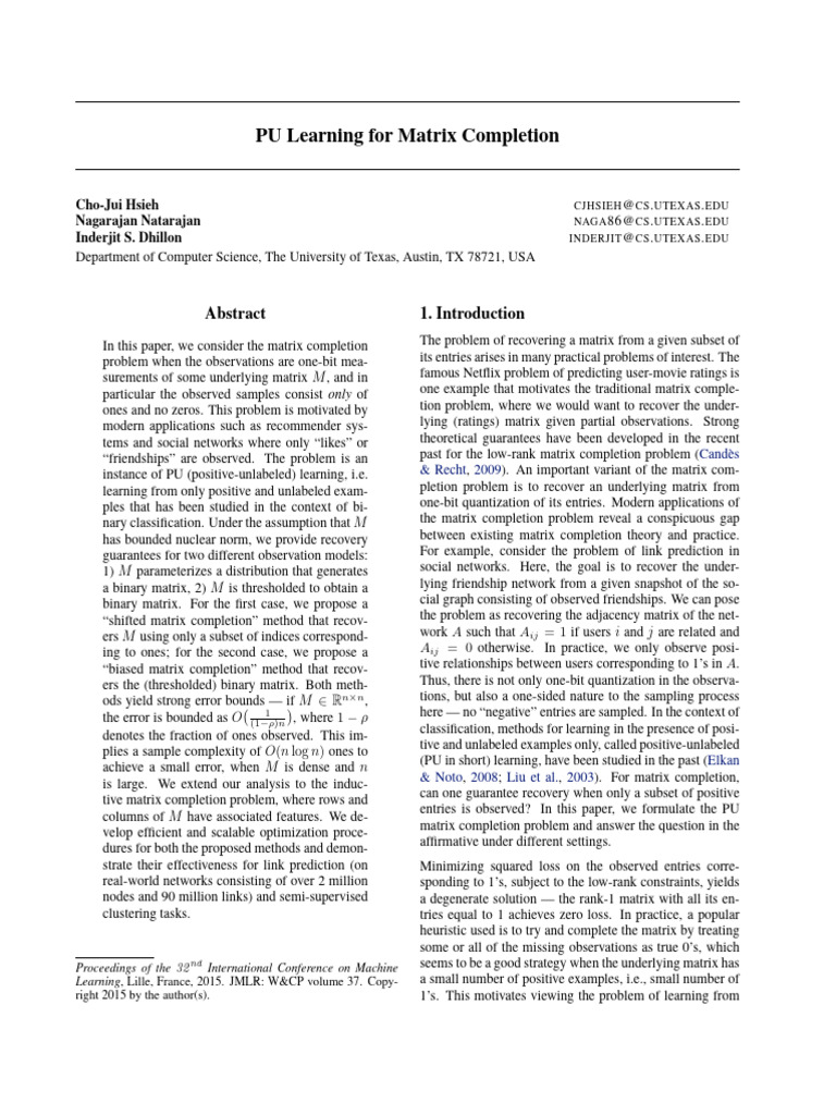 Pu Learning For Matrix | PDF