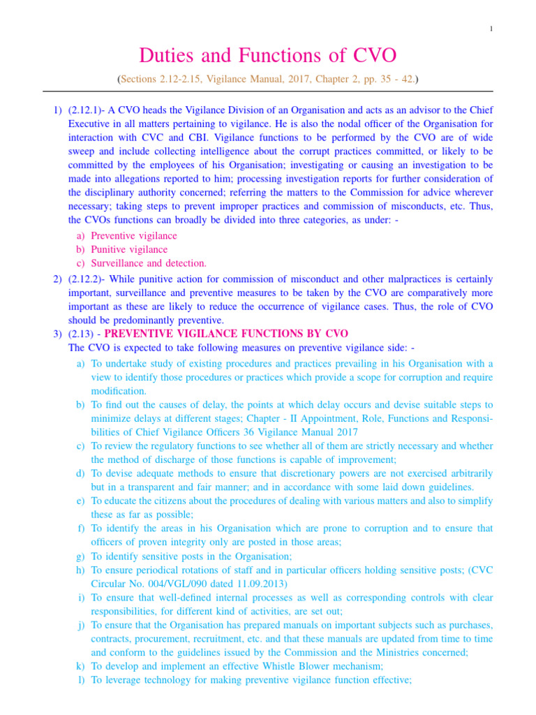 Duties and Functions of CVO | PDF