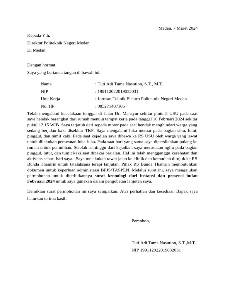 Surat - Permohonan Kronologi Instansi | PDF
