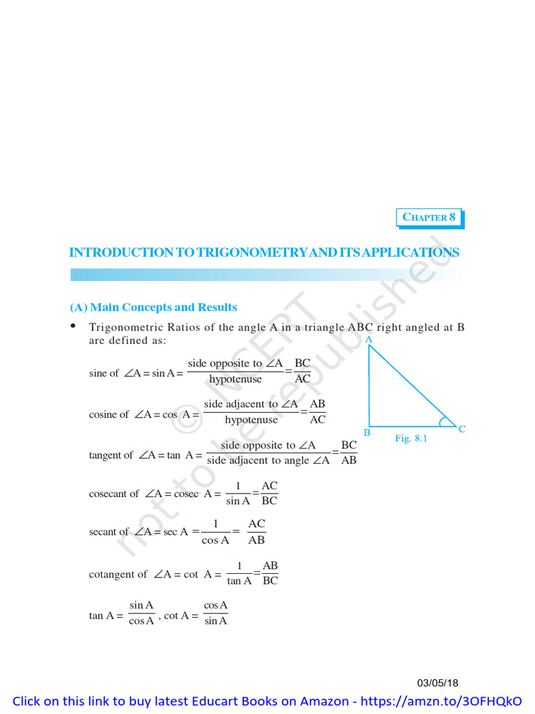 CH - 8 INTRODUCTION TO TRIGONOMETRY AND ITS APPLICATIONS | PDF