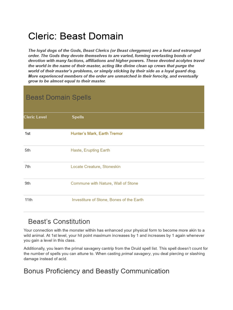 Cleric - Beast Domain | PDF
