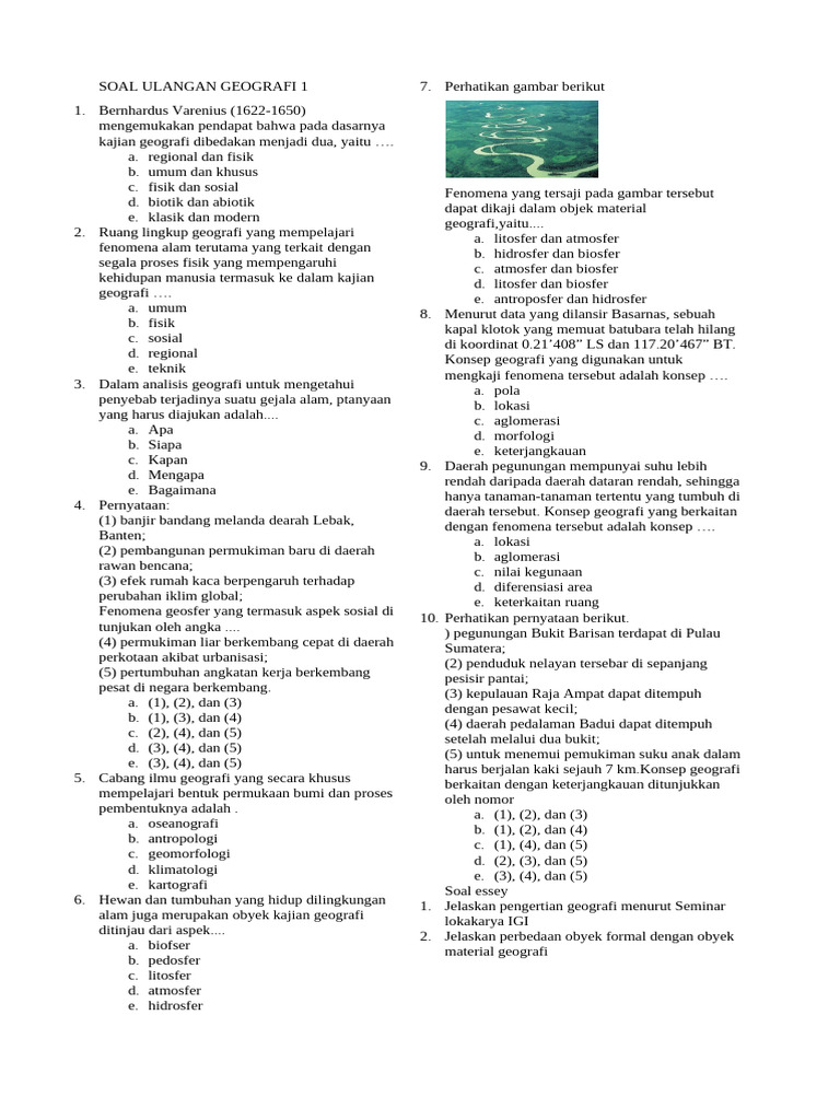 Soal Ulangan Geografi 1 | PDF