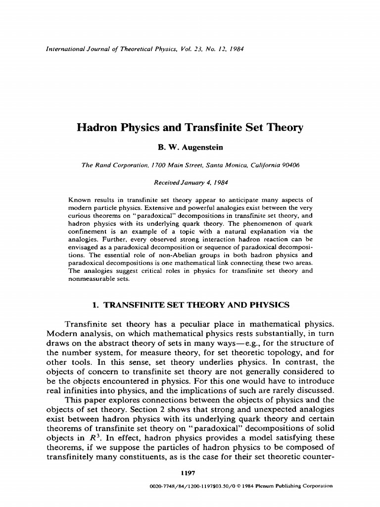 Hadron Physics and Transfinite Set Theory - B. W. Augenstein | PDF